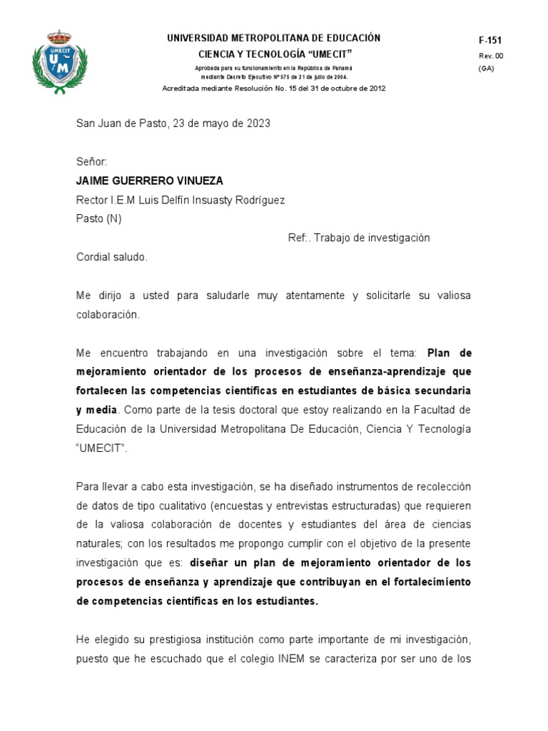 Solicitud Rector | PDF | Enseñando