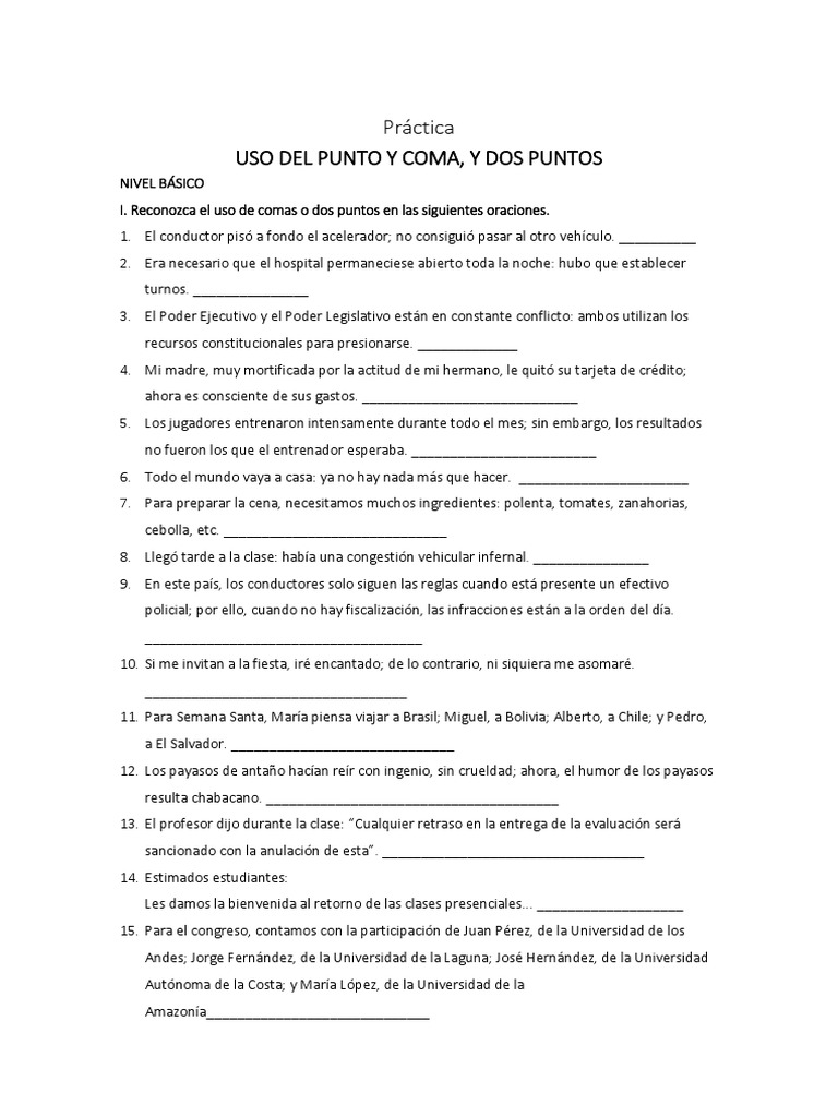 Práctica - Uso Del Punto y Coma, y Los Dos Puntos | PDF