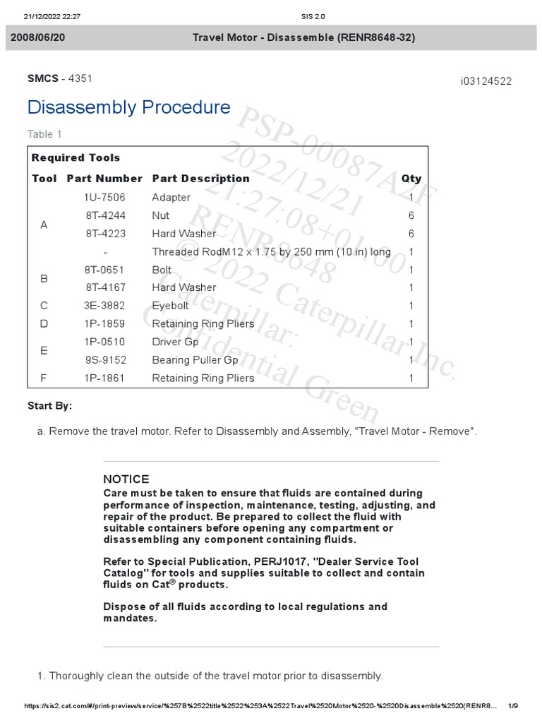 DISSASEMBLY Travel Motor 1 | PDF | Piston | Manufactured Goods