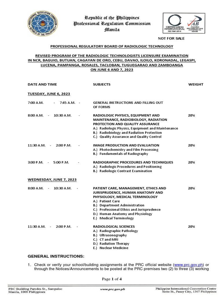 Revised Exam Program Jun 2023 Rtle (rad Tech) 051123 | Pdf | Radiology 