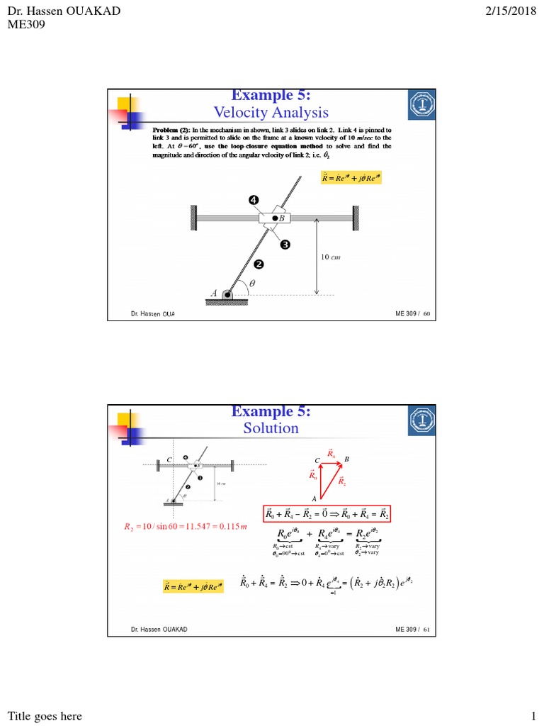 Lecture12 - Me309 - Term172 - Hmo (Velocity Analysis Using Complex Number - Classwork#03 - Part ...