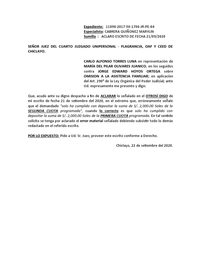 Aclaracion de Escrito | PDF
