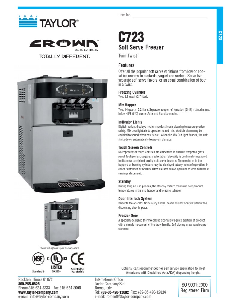 c723 Specification Sheet | PDF | Refrigerator | Manufactured Goods