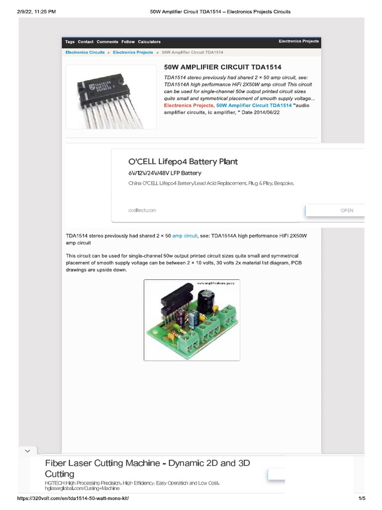 50W Amplifier Circuit TDA1514 – Electronics Projects Circuits | PDF