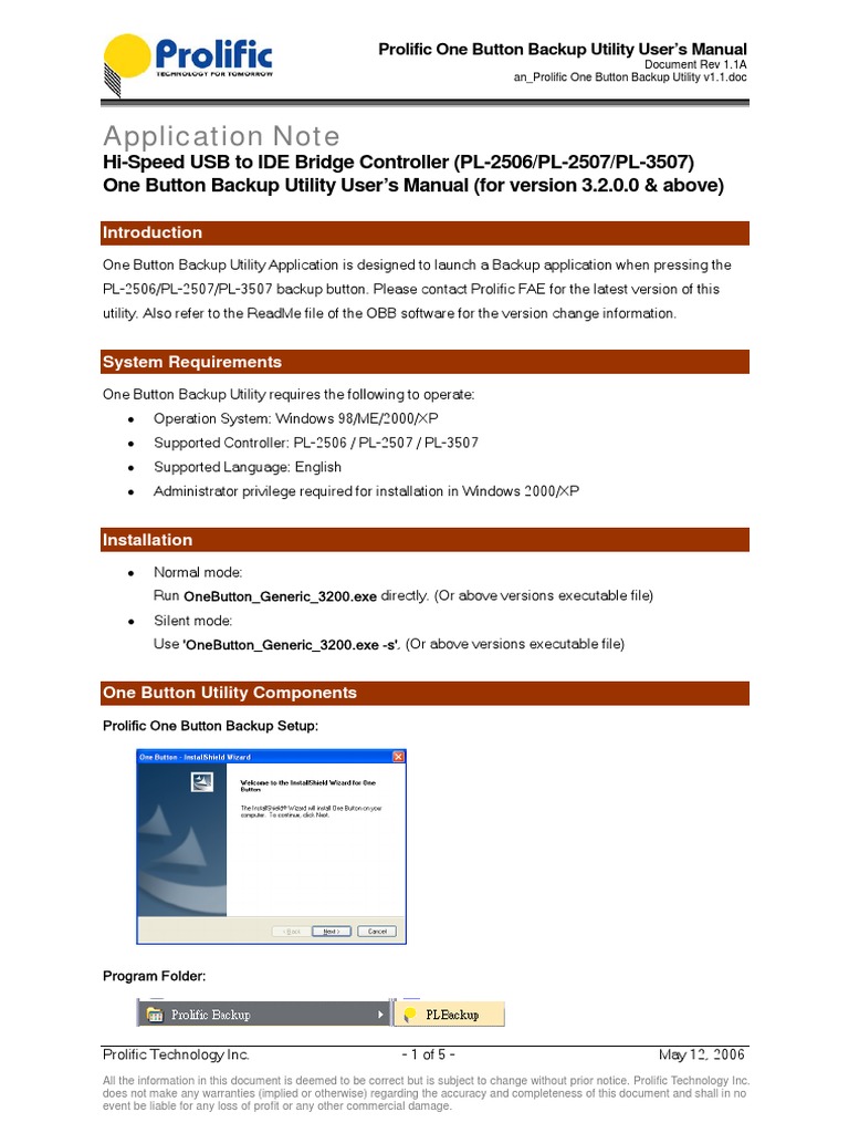 An - Prolific One Button Backup Utility v1.1 | PDF | Computer File | Backup