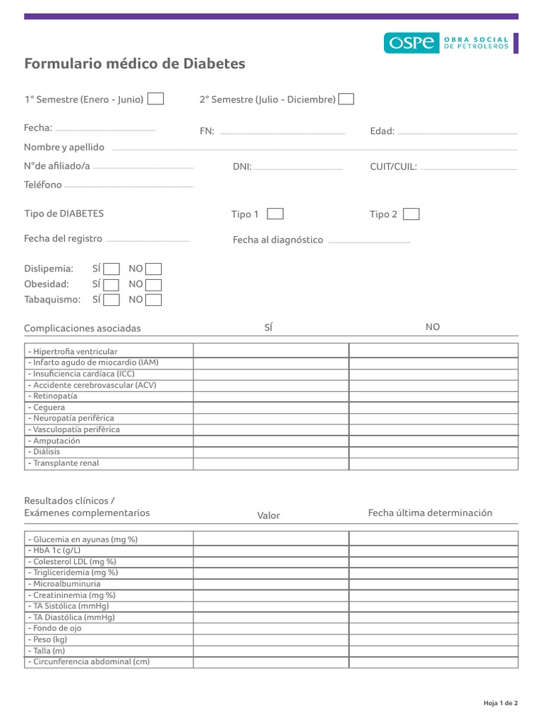 Formulario Médico de Diabetes | PDF | Diabetes | Enfermedades y trastornos