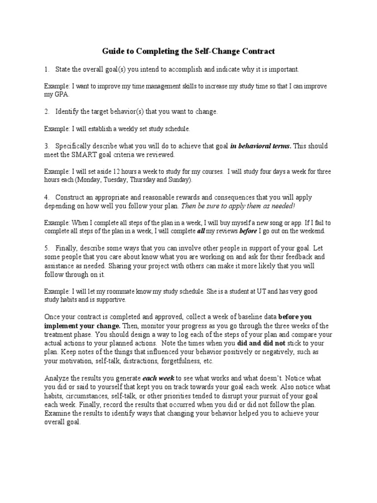 Self-Change Contract Guide | PDF | Goal | Behavior