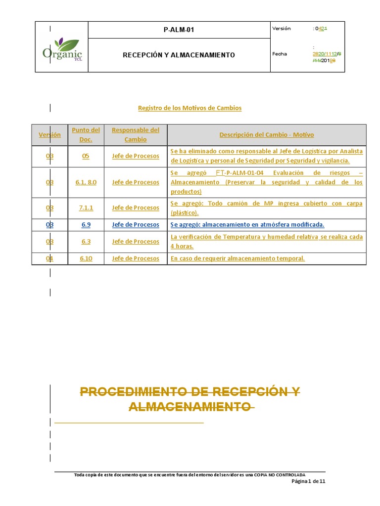Procedimiento de Recepción y Almacenamiento | PDF | Logística