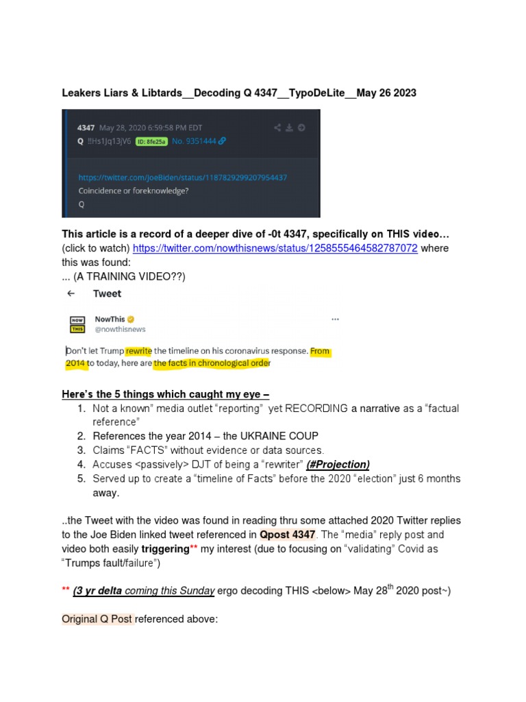 Leakers Liars & Libtards - Decoding Q 4347 - TypoDeLite - May 26 2023 | PDF | Domain Name ...