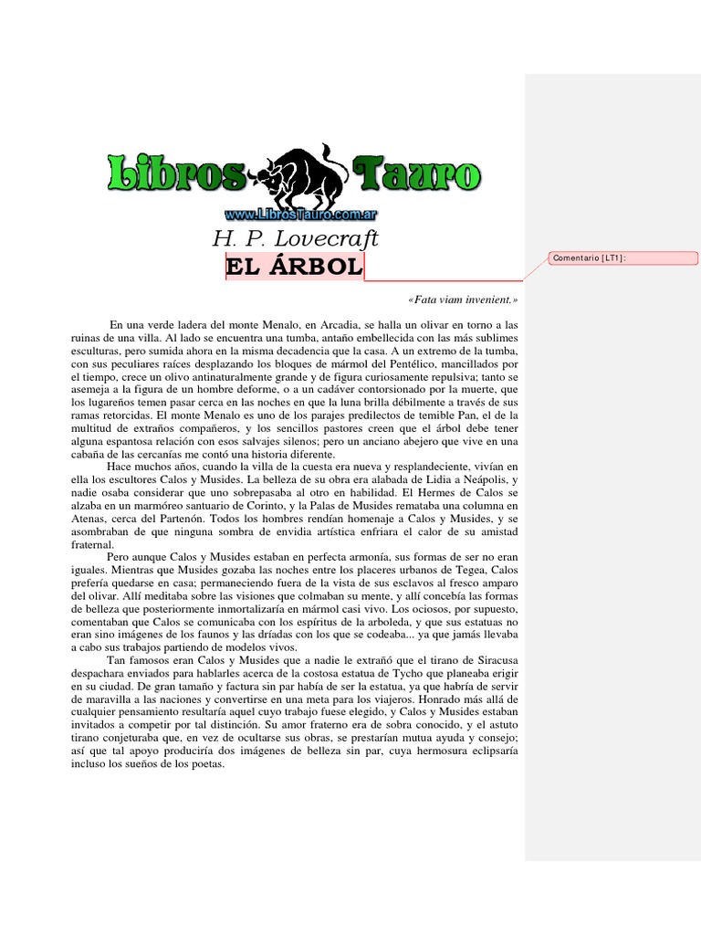 Lovecraft, H.P. - El Arbol | PDF