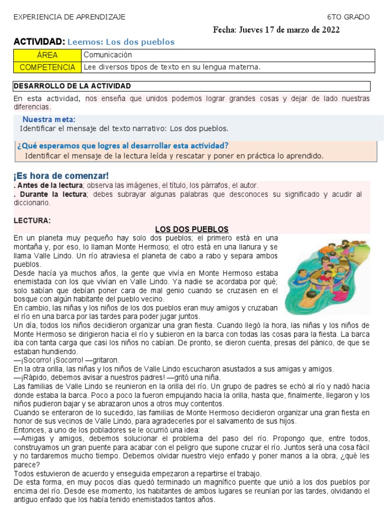 Sesión 1 Leemos Los Dos Pueblos | PDF