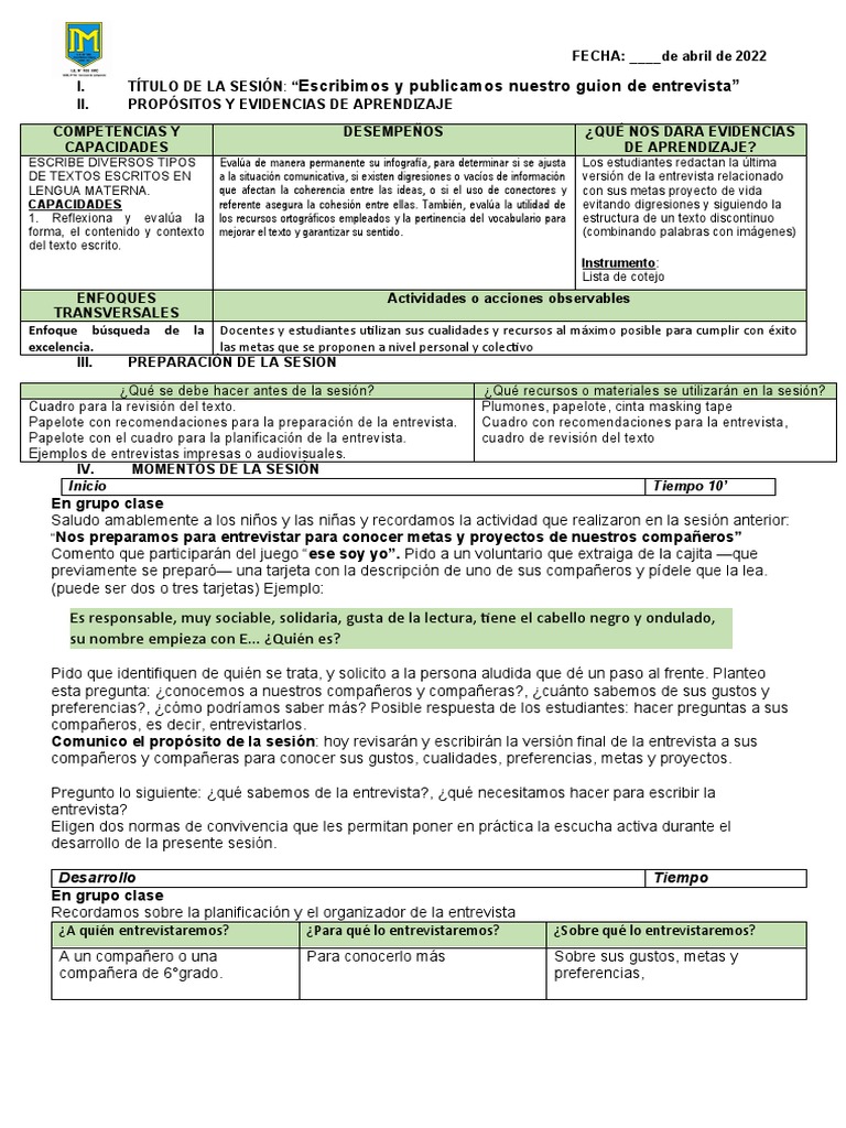 Guion de Entrevista para Estudiantes | PDF | Aprendizaje | Comunicación ...