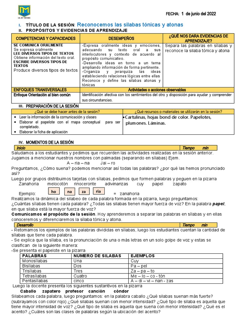 Sesión 12 Clases de Sílabas | PDF | Palabra | Sílaba