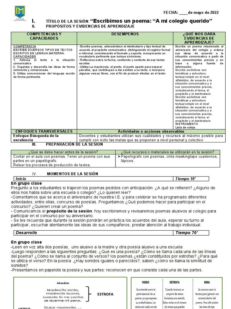 Sesión 8 Escribimos Un Poema | PDF | Poesía | Aprendizaje