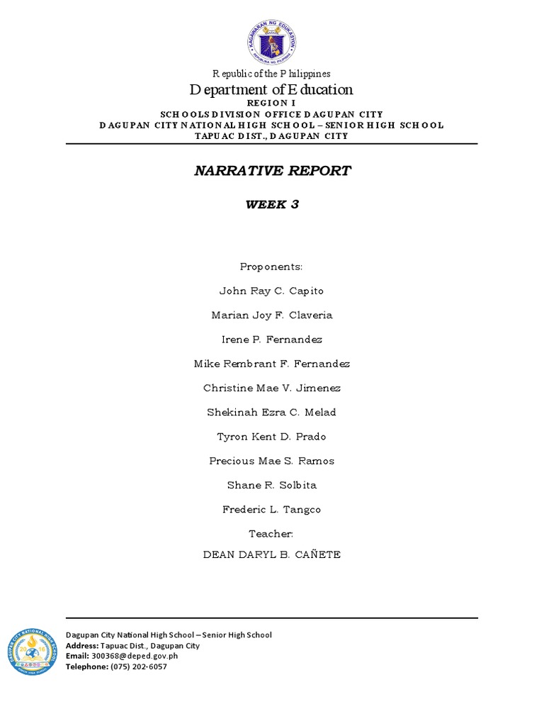 Narrative Report Week 1 | PDF | Communication