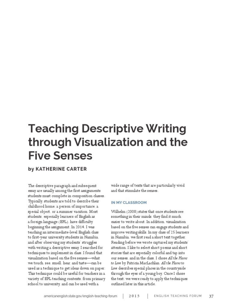 Teaching Descriptive Writing Through Visualization and The Five Senses ...