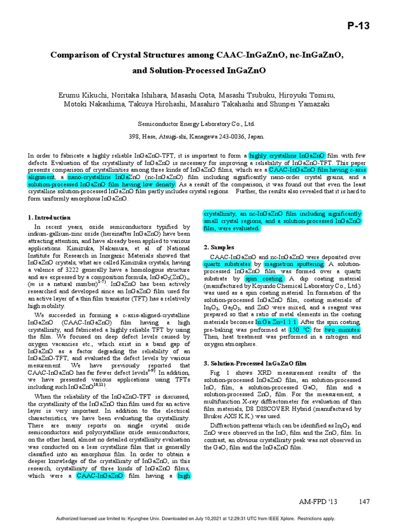 InGaZnO Film Crystallinity Comparison | PDF | Transmission Electron ...