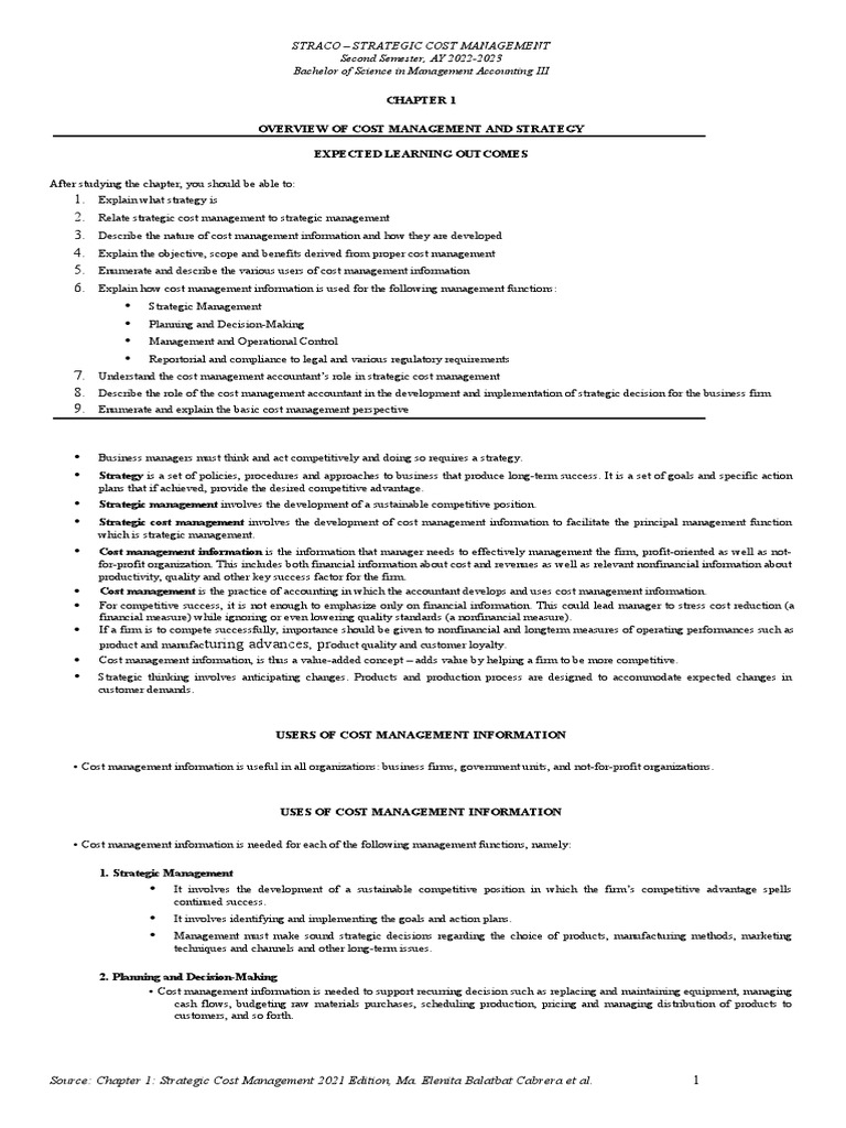 Straco Reviewer | PDF | Strategic Management | Cost Accounting