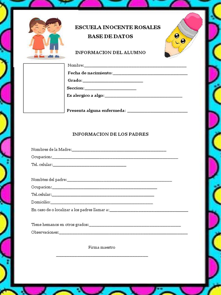 Ficha de Datos del Alumno Primaria | PDF