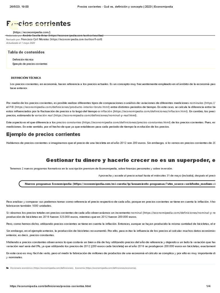 Precios Corrientes - Qué Es, Definición y Concepto - 2023 ...