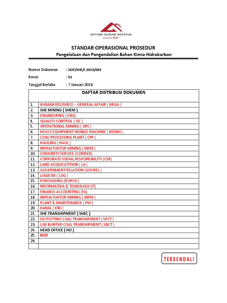 001-SHE SOP Pengelolaan Dan Pengendalian Hidrokarbon | PDF
