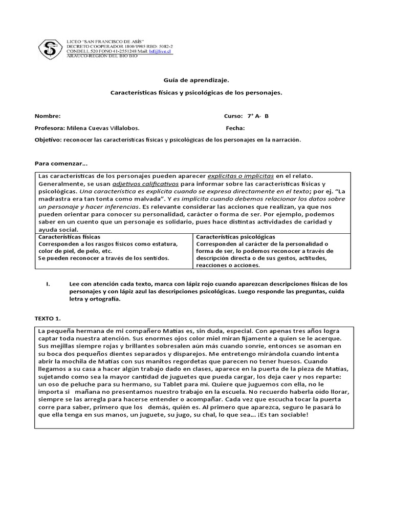 Caracteristicas Fisicas y Psicologicas Septimo | PDF