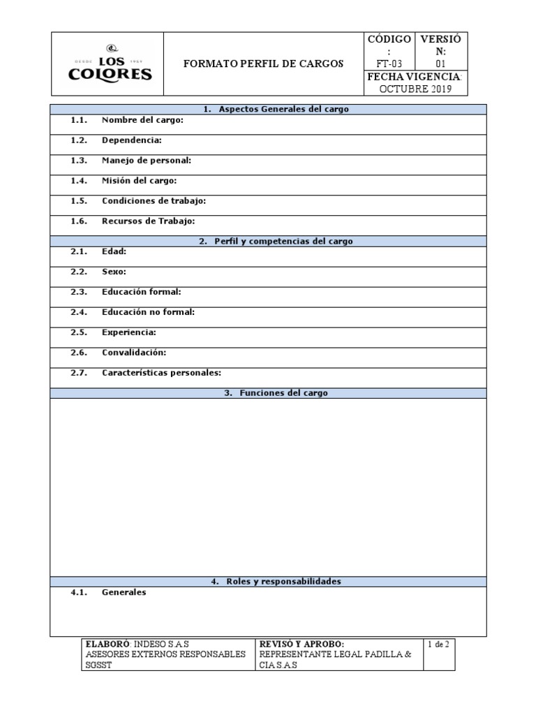 FT-03 Formato Perfil de Cargos | PDF