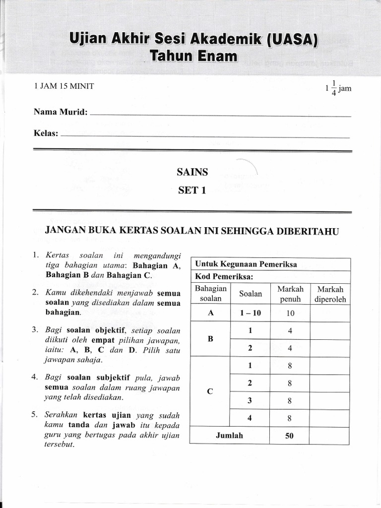 Format Markah Sains Uasa | PDF