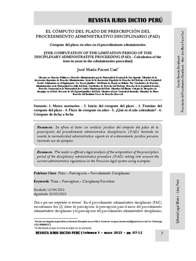La Prescripción Del Procedimiento Administrativo Disciplinario - Autor José María Pacori Cari ...