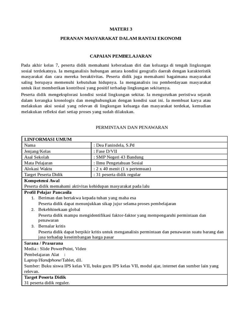 RPP Permintaan Dan Penawaran | PDF