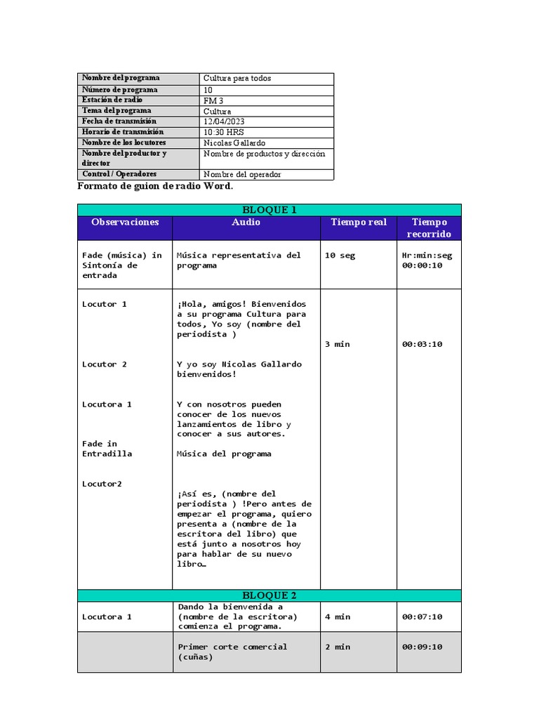 Formato Guion Radio Word | PDF