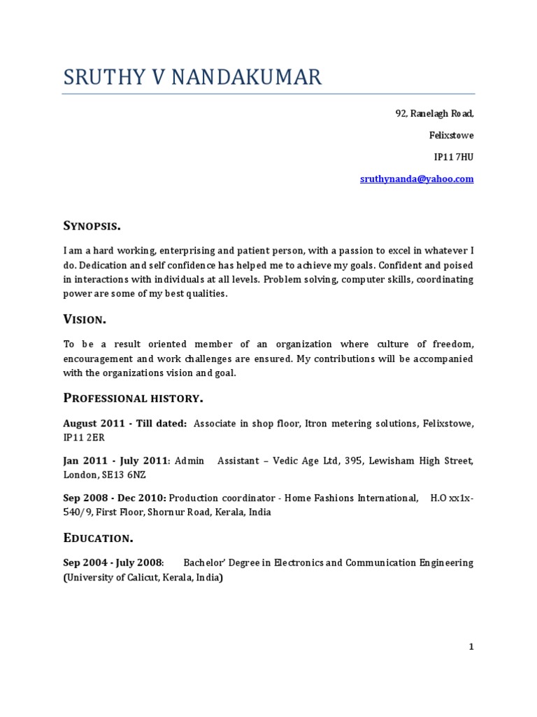 Career Profile: Sruthy V Nandakumar | PDF | Security Alarm | Computing And Information Technology
