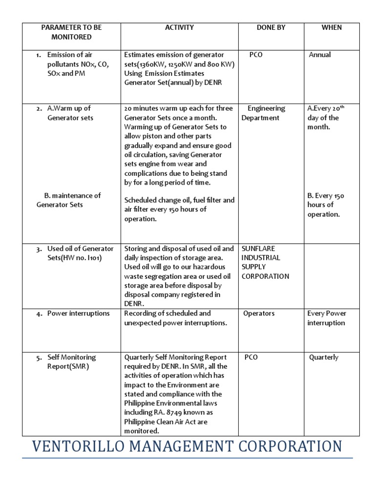 Environmental Monitoring Plan Final | PDF | N Ox | Volatile Organic ...