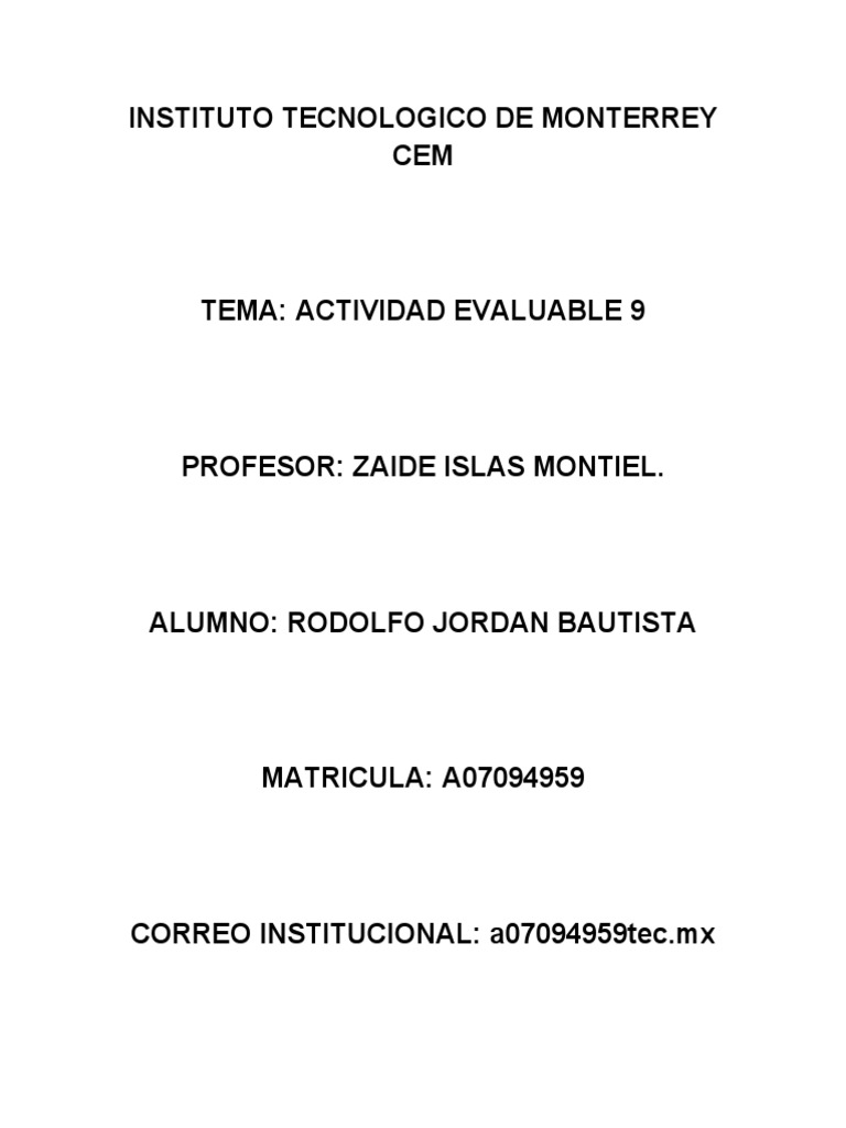 Instituto Tecnologico de Monterrey Cem Actividad 9 | PDF