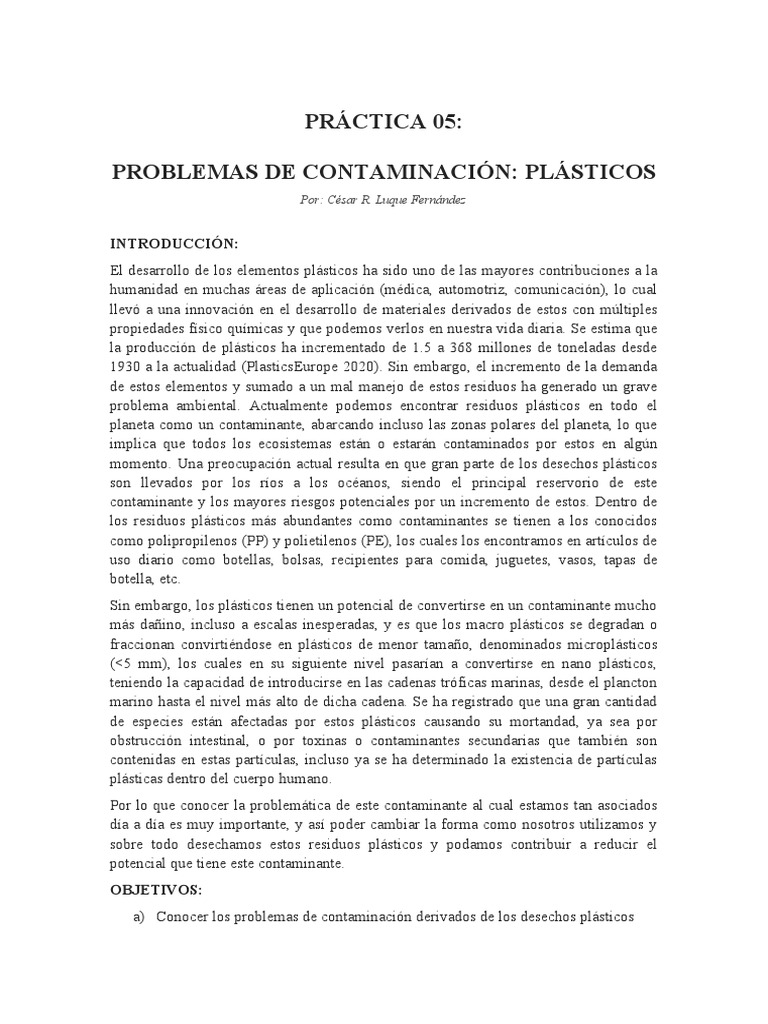 Práctica #5 | PDF | El plastico | Contaminación