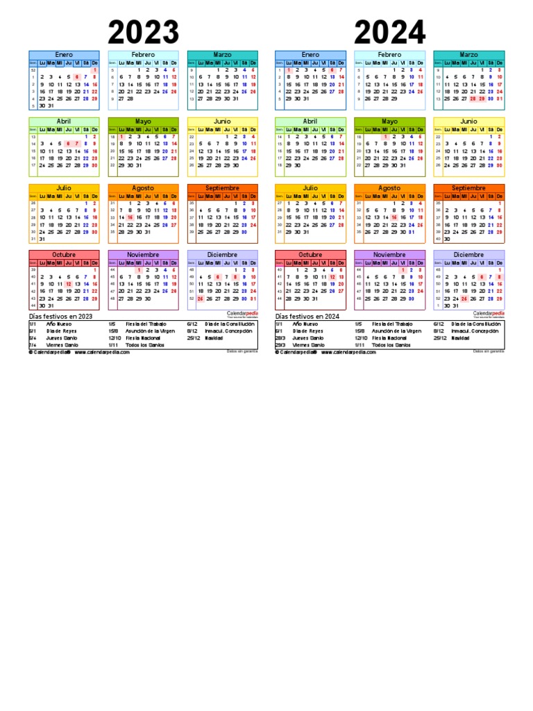 Calendario 2023 2024 Horizontal en Color | PDF