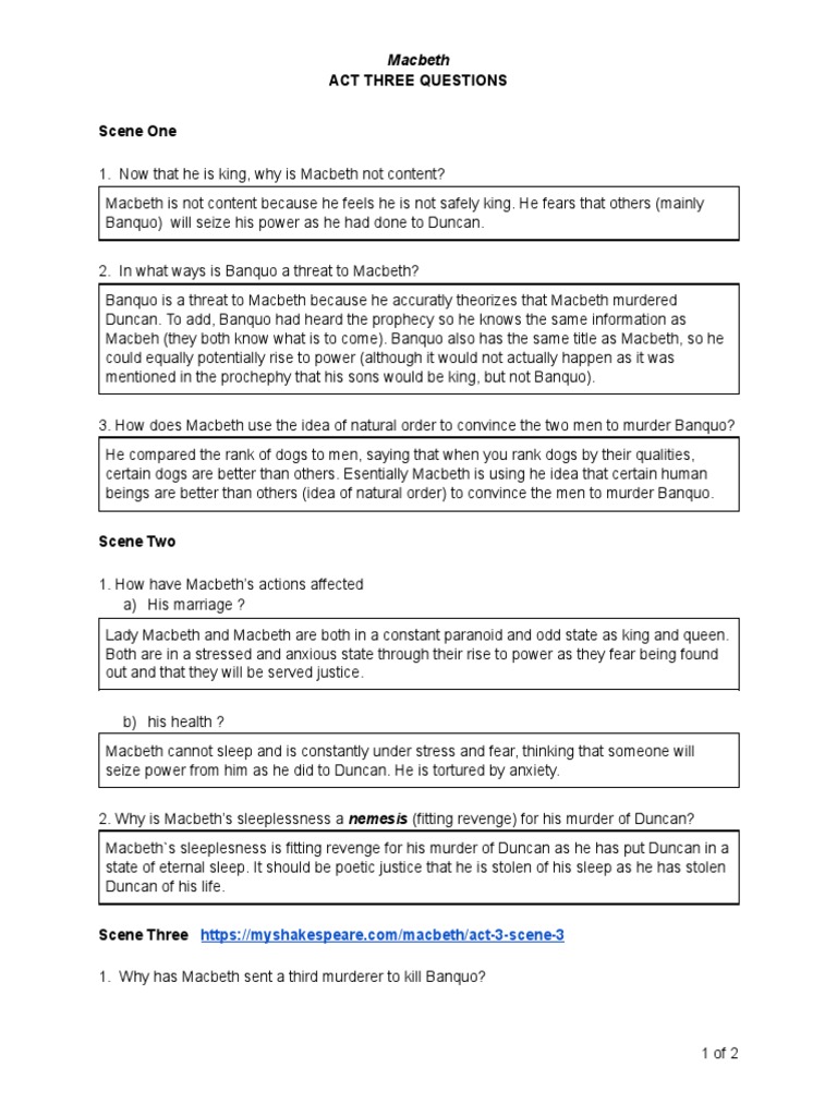 Macbeth Act 3 Questions | PDF | Macbeth