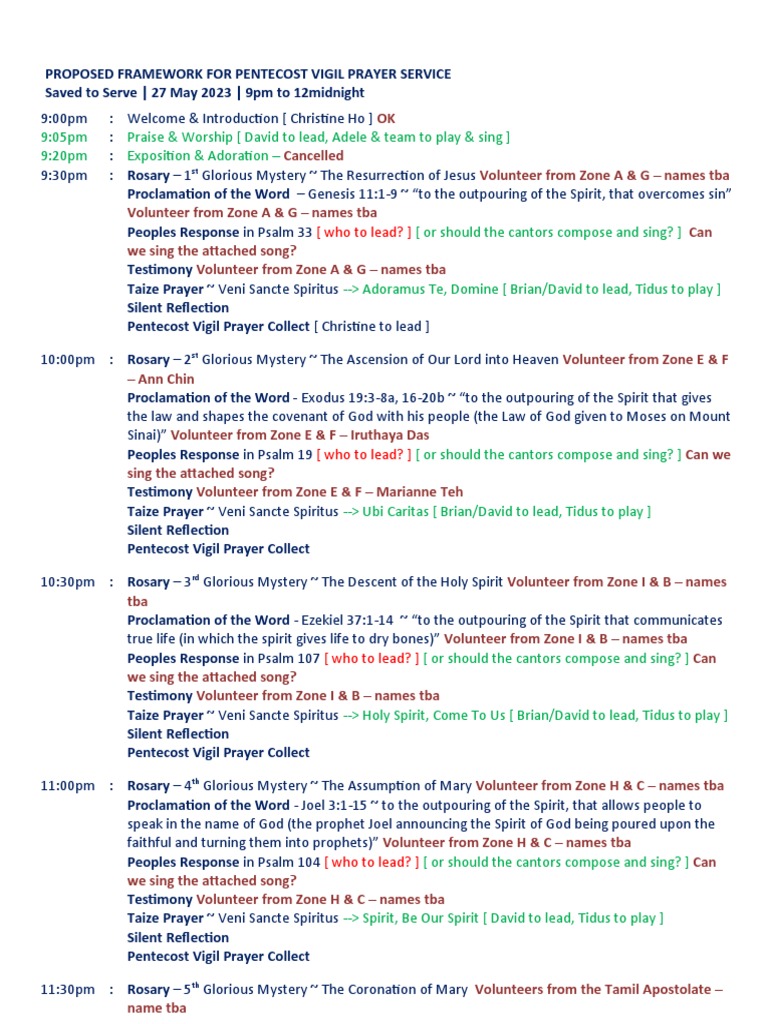 Pentecost Vigil Service - Proposed Framework v4 | PDF | Pentecost | Rosary