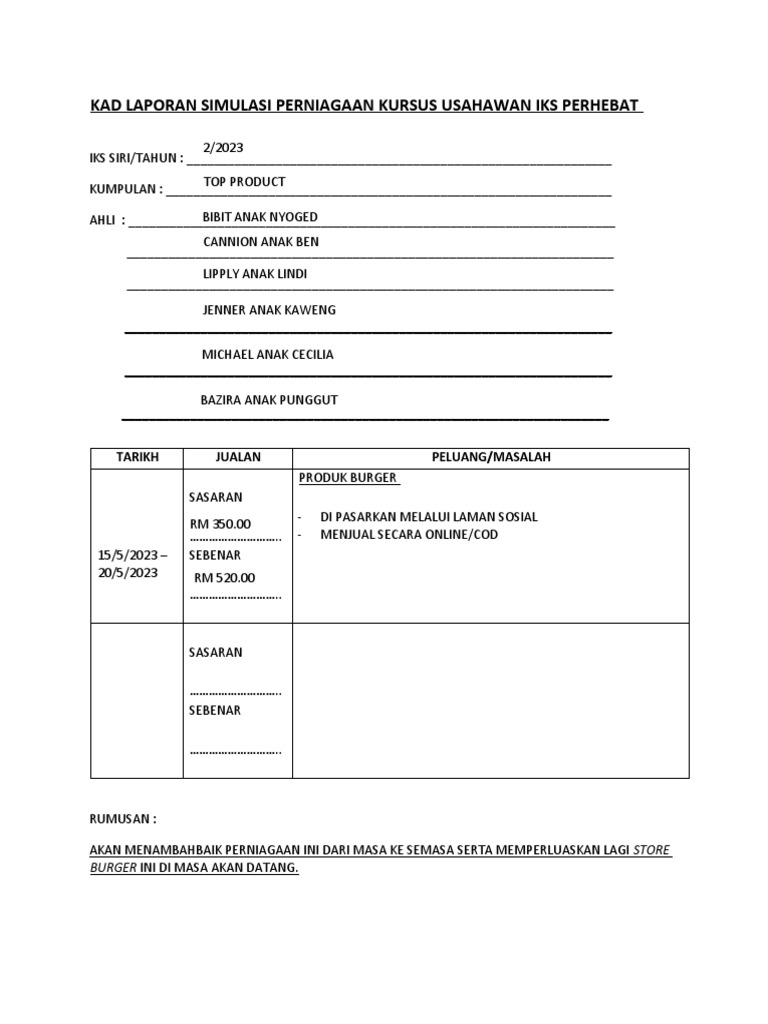 Kad Laporan Simulasi Iks Edit | PDF