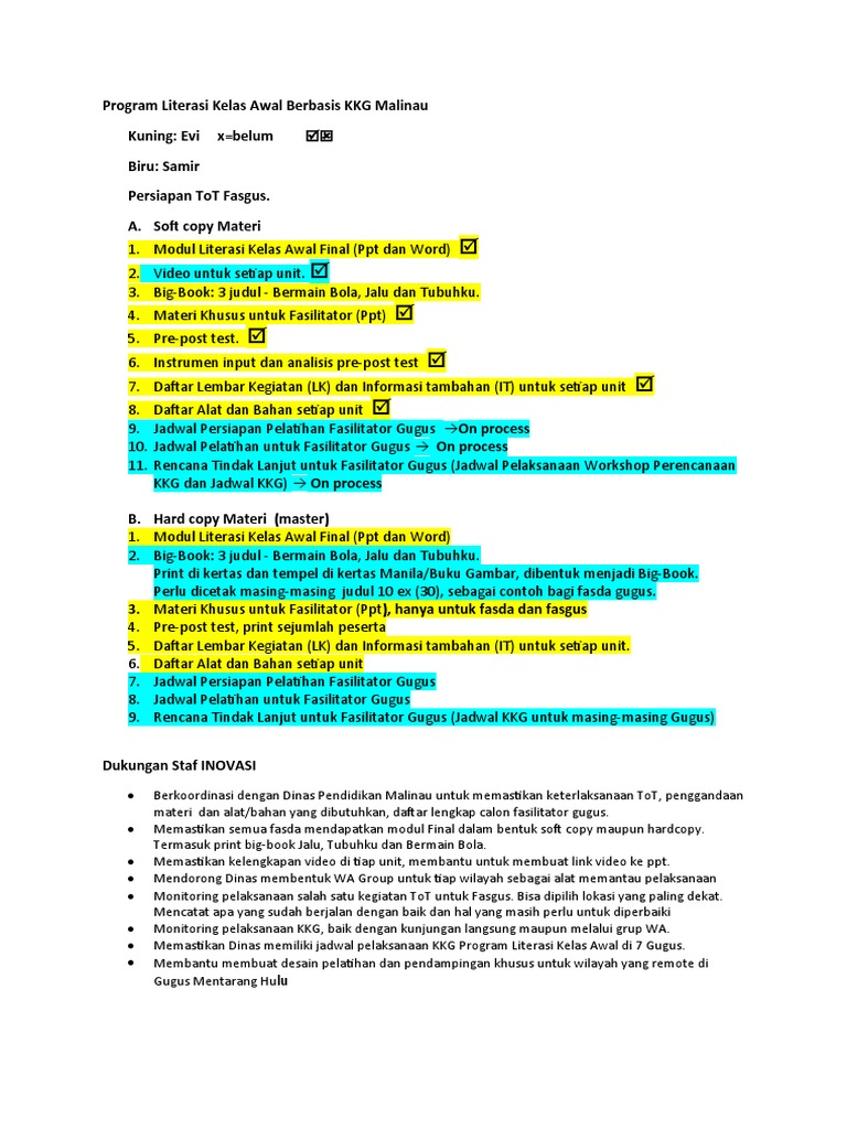20200307-Catatan Persiapan Pelaksanaan Program Literasi Kelas Awal Berbasis KKG Malinau | PDF ...