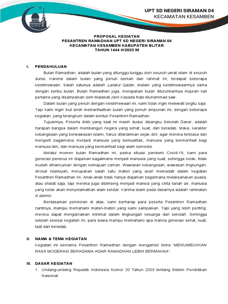 Proposal Pesantren Ramadhan Sirapat Hebat 2023 | PDF
