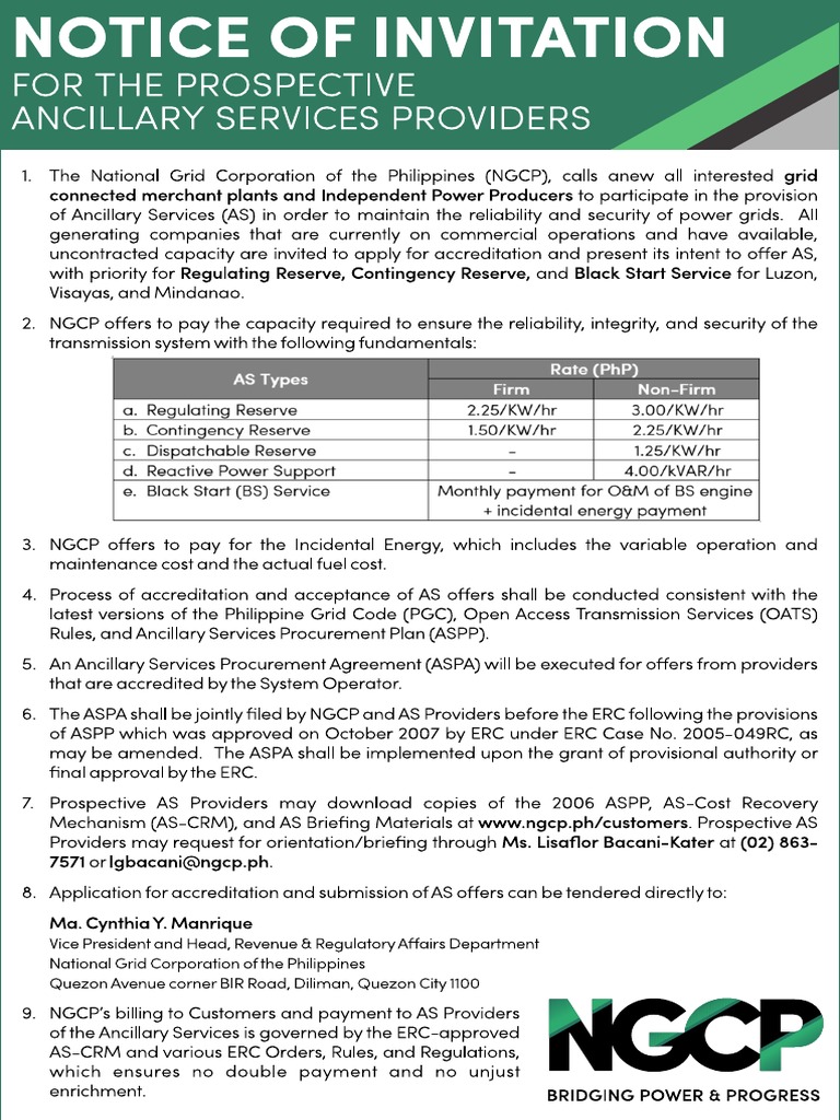 Prospective Ancillary Service Providers | PDF