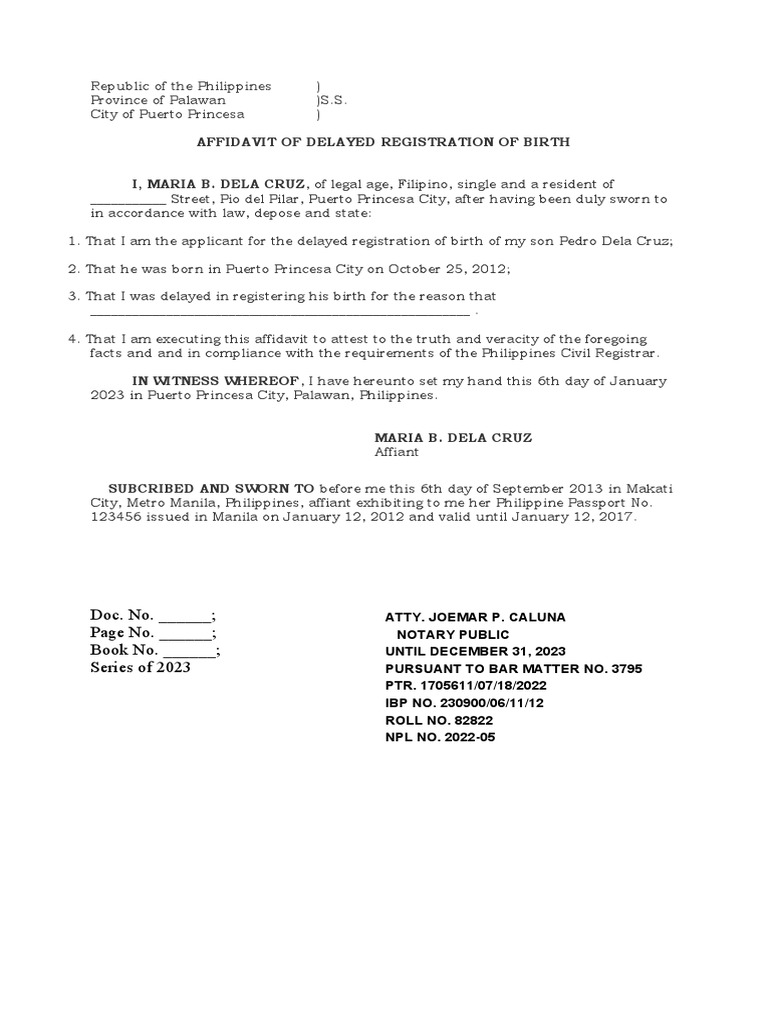 Affidavit of Delayed Registration of Birth | PDF