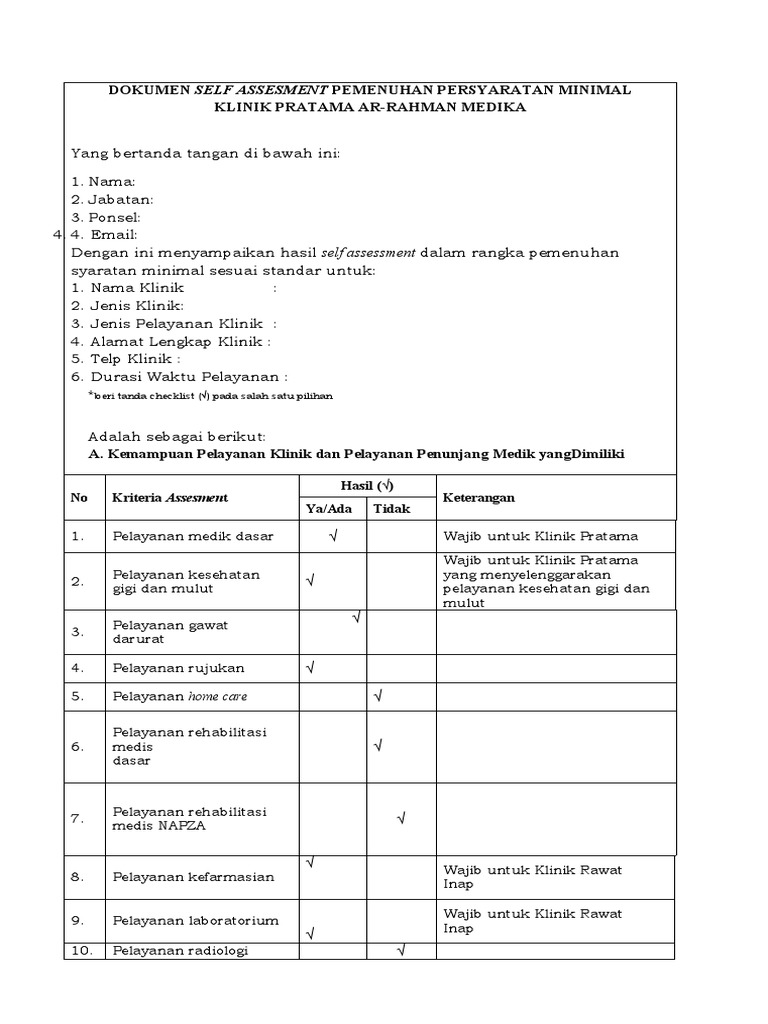 Dokumen Self Assesment Pemenuhan Persyaratan Minimal | PDF