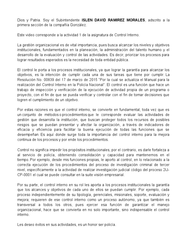 Actividad 1 Control Interno SI RAMIREZ | PDF | Policía | Planificación