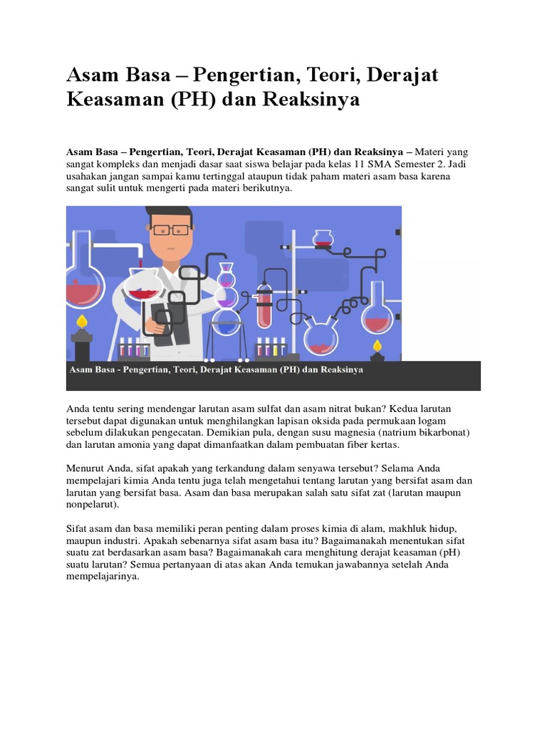 Teori Asam Basa dan Derajat pH | PDF | Seni & Disiplin Bahasa | Sains ...
