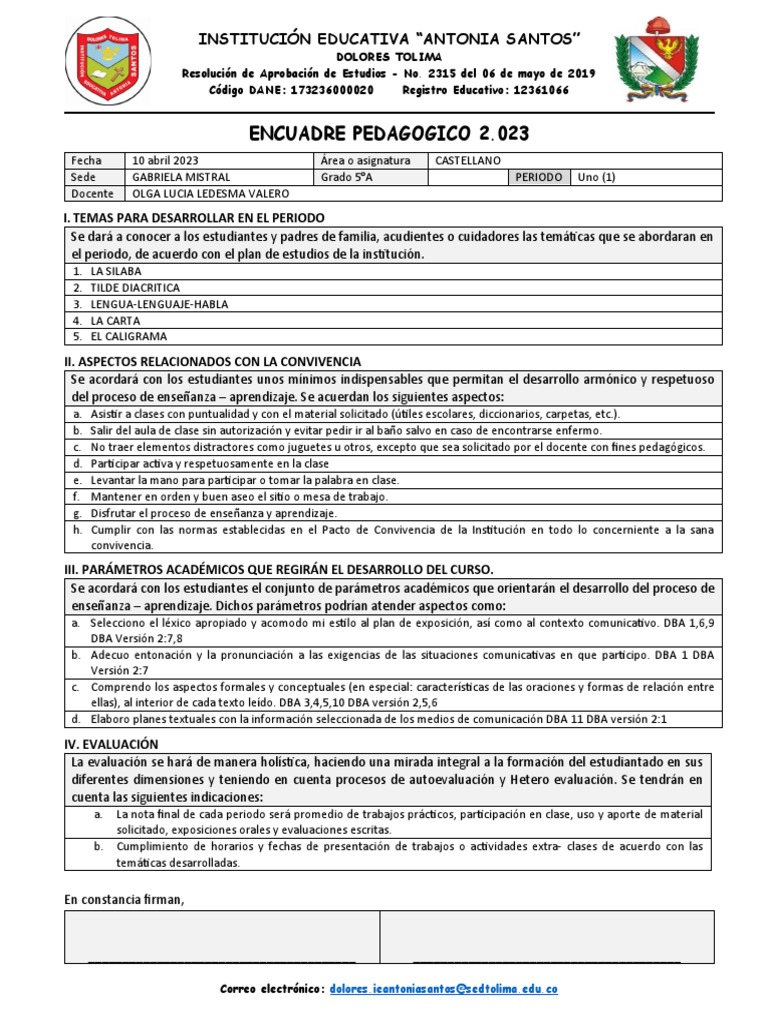 Encuadre Pedagogico CASTELLANO IEAS 2023 Segundo Periodo | PDF | Plan ...