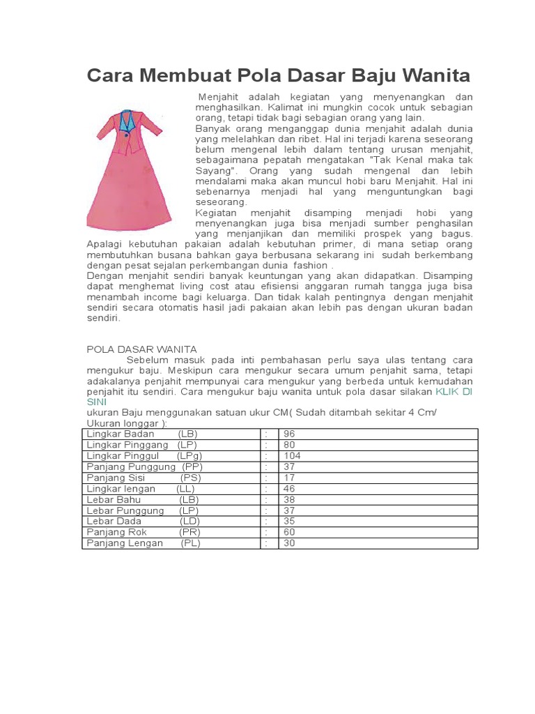 Cara Membuat Pola Dasar Baju Wanita | PDF