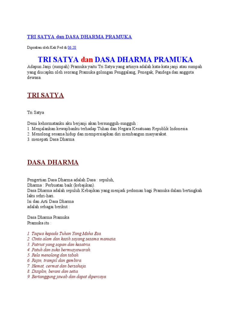 TRI SATYA Dan DASA DHARMA PRAMUKA Diposk | PDF