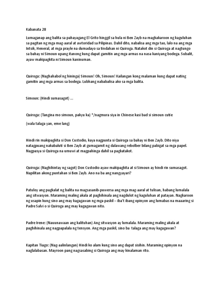 Kabanata 28 El Fili Script | PDF